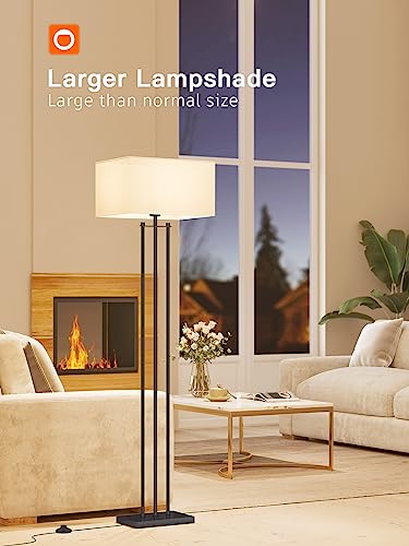 addlon Floor lamp for Living Room, Modern Standing lamp with Linen Shade, Decorative Simple Design Floor Lamps for Bedroom and Office - Black