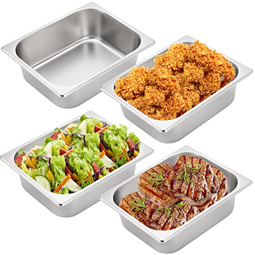 TOPZEA 4 Pack Half Size Hotel Pans, 1/2 Size 4" Deep Stainless Steel Steam Table Pan Catering Food Pan Chafing Dishes Dinner Buffet Server Breading Tray Batter Bowl for Food Prep, Breading, Restaurant