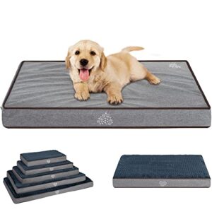 vankean dog bed soft crate pad mat reversible cool & warm, washable comfy kennel pad with orthopedic egg-crate foam for small medium large dogs, water-resistant pet bed, gray/dark blue