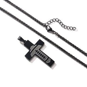 GLITTO Football Cross Necklace for Boys Men Stainless Steel Cross Pendant Chain Religious Christian Baptism First Communion Confirmation Gifts Gear Accessories Jewelry Gifts East Basket Stuffers Valentine's Day Joshua 1:9 Black