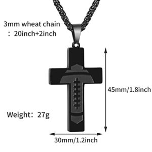 GLITTO Football Cross Necklace for Boys Men Stainless Steel Cross Pendant Chain Religious Christian Baptism First Communion Confirmation Gifts Gear Accessories Jewelry Gifts East Basket Stuffers Valentine's Day Joshua 1:9 Black