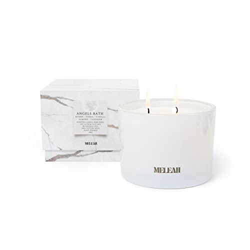 Meleah Angel’s Bath Scented Candle for Home, Spa or Meditative Space, Natural Soy Wax Candles Scented with Lavender, Almond and Vanilla in Decorative Glass Jars, Delicate, Cozy Scent (138x138x167mm)