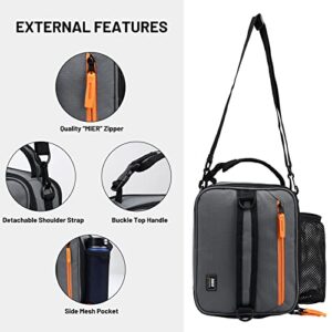 MIER Expandable Lunch Bag Insulated Lunch Box for Men to Work Travel Portable Lunchbox Bags with Shoulder Strap and Water Bottle Holder(Grey/Orange)