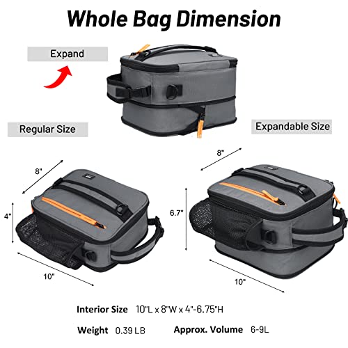 MIER Expandable Lunch Bag Insulated Lunch Box for Men to Work Travel Portable Lunchbox Bags with Shoulder Strap and Water Bottle Holder(Grey/Orange)