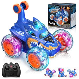 let's go! rc car toys for boys 3+: shark remote control stunt cars for 4 5 6 7 8 year old boy gift 360° rolling twister with lights outdoor toy birthday gifts for kids age 4-8 toddler monster truck