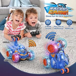 LET'S GO! RC Car Toys for Boys 3+: Shark Remote Control Stunt Cars for 4 5 6 7 8 Year Old Boy Gift 360° Rolling Twister with Lights Outdoor Toy Birthday Gifts for Kids Age 4-8 Toddler Monster Truck