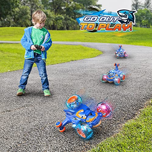 LET'S GO! RC Car Toys for Boys 3+: Shark Remote Control Stunt Cars for 4 5 6 7 8 Year Old Boy Gift 360° Rolling Twister with Lights Outdoor Toy Birthday Gifts for Kids Age 4-8 Toddler Monster Truck