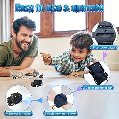 Mini Remote Control Car Watch Toys, Small RC Watch Racing Car with USB Charging, 2.4 GHz Detachable Cute Watch Car Toy for Boys Girls Gift Birthday Christmas (Black)