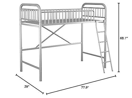 Merax Twin Size Metal Loft Bed, No Box Spring Needed, Silver