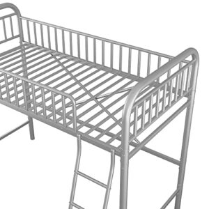 Merax Twin Size Metal Loft Bed, No Box Spring Needed, Silver