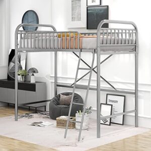 Merax Twin Size Metal Loft Bed, No Box Spring Needed, Silver