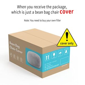 YudouTech Bean Bag Chair Cover(Cover Only,No Filler),Big Round Soft Fluffy PV Velvet Washable Bean Bag Lazy Sofa Bed Cover for Adults,Living Room Bedroom Furniture Outside Cover,5ft Snow Grey.