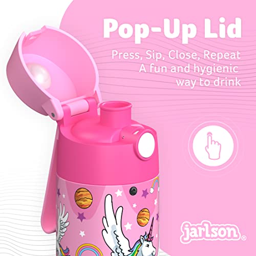 JARLSON® kids water bottle - MALI - insulated stainless steel water bottle with chug lid - thermos - girls/boys (Unicorn 'Star', 12 oz)