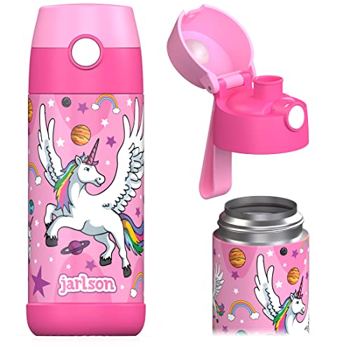 JARLSON® kids water bottle - MALI - insulated stainless steel water bottle with chug lid - thermos - girls/boys (Unicorn 'Star', 12 oz)