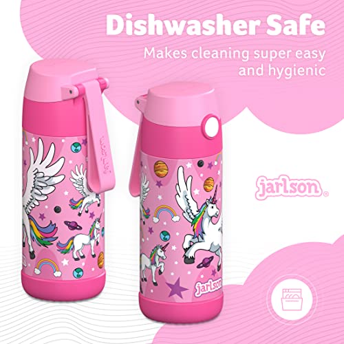 JARLSON® kids water bottle - MALI - insulated stainless steel water bottle with chug lid - thermos - girls/boys (Unicorn 'Star', 12 oz)