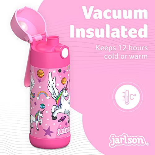 JARLSON® kids water bottle - MALI - insulated stainless steel water bottle with chug lid - thermos - girls/boys (Unicorn 'Star', 12 oz)