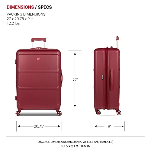 SwissGear 8090 Hardside Expandable Luggage with Spinner Wheels, Burgundy, Checked-Large 28-Inch