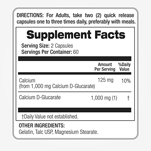 Lab - Calcium d-glucarate, Calcium 1000mg -120 Caps, Calcium Supplement- Menopause Support- Hormone Harmony- Liver Detox- Detox Cleanse- Ultra high Absorption- Calcium, Calcio.