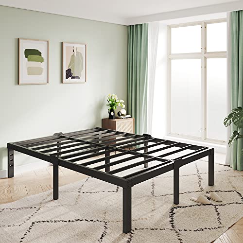 xtfei Full Bed Frame Heavy Duty 18 Inch Tall Metal Slats Support No Box Spring Needed Full Size with Large Storage Space and Non Slip Mattress Gaskets Noise Free