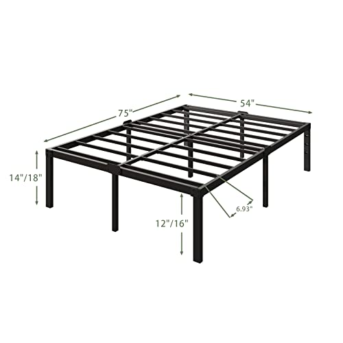 xtfei Full Bed Frame Heavy Duty 18 Inch Tall Metal Slats Support No Box Spring Needed Full Size with Large Storage Space and Non Slip Mattress Gaskets Noise Free