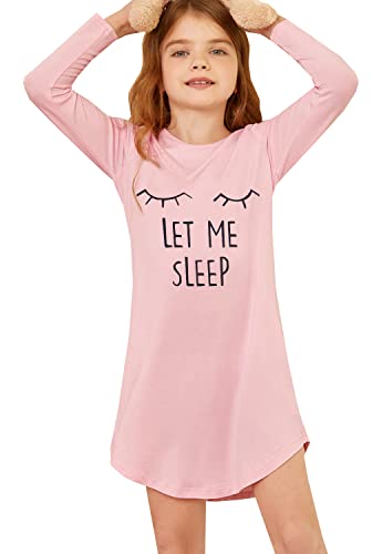 SrffbreMeOly Big Girls Cute Nightgown Long Sleeve Cotton Nightdress Loose Sleepwear Teens Size 10-18Years