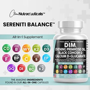 DIM 300mg Evening Primrose 3000mg Black Cohosh 3000mg Calcium D-Glucarate 250mg Sulforaphane Flax Seed Extract - Hormonal Balance Support Vitamins for Women with Dong Quai - Made in USA 60 Caps