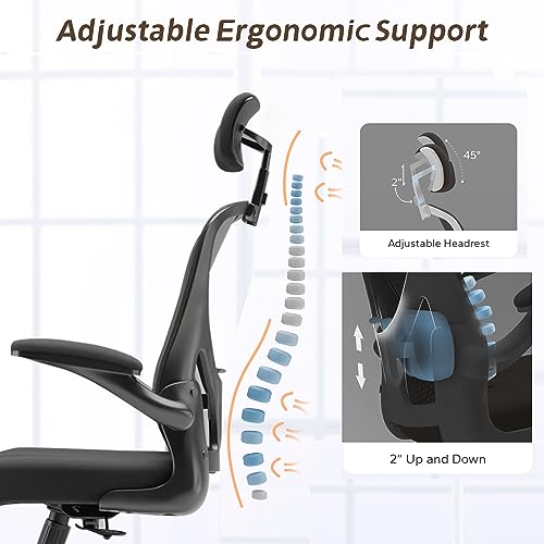 SICHY AGE Ergonomic Chair with Headrest Big and Tall Office Chair Computer Chair Desk Chair Adjustable Headrest Lumbar Support 450 lbs Heavy Duty Office Chair with Metal Base Black