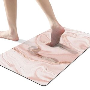 DEXI Bath Mat Rugs Bathroom Floor Mat Super Absorbent Ultra Thin Low Profile Non Slip Quick Dry Washable Carpet for Sink Shower Toilet, 17"x32" Coral Pink