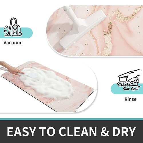 DEXI Bath Mat Rugs Bathroom Floor Mat Super Absorbent Ultra Thin Low Profile Non Slip Quick Dry Washable Carpet for Sink Shower Toilet, 17"x32" Coral Pink