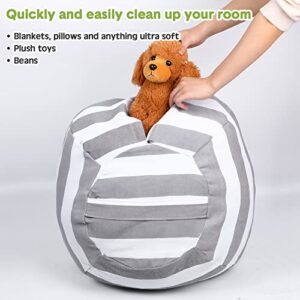 4 Pieces Bean Bag Chair Cover Stuffed Animal Storage 23.62 x 23.62 x 23.62 Inch Stuffable Zipper Beanbag Canvas Stuffed Animal Organizer for Organizing Kid's Plush Toys Adult's Room, White and Gray