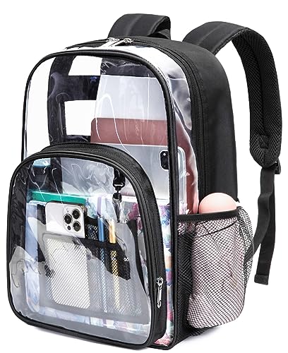 BLUEFAIRY Clear Backpack for School Heavy Duty Stadium Approved 17" Large PVC Transparent See Through Bag Bookbag with Reinforced Bottom & Round for Girls Boys for College Work Security Travel Mochila Clara