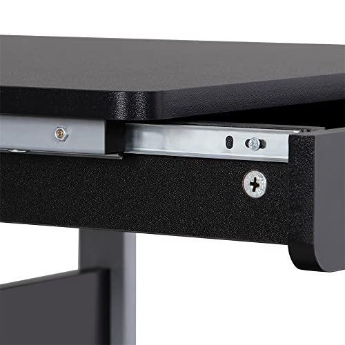 Topeakmart Mobile Laptop Desk Compact Computer Table on Wheels with Power Outlet and USB Ports, Home Office Writing Desk with Charging Station and Printer Shelf Small Desk 22in for Space Saving, Black