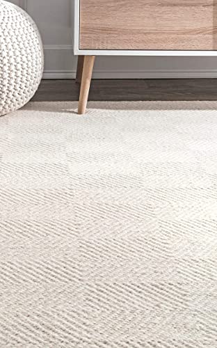 Handwoven Wool Area Rug- Natural Yarn- Contemporary Farmhouse Decor- ecofriendly Rugs for Bedroom Living Room (Ivory, 5'x8')