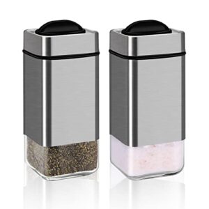 salt and pepper shakers by aelga, salt shaker with adjustable pour holes, glass salt pepper shaker set, perfect for black pepper, kosher and sea salt