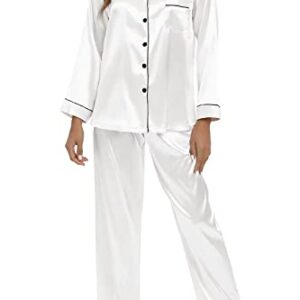 HPWUZK Pajamas for Women, Silk Satin Pajama Sets for Women Soft, Button Down Womens Loungewear Set with Pockets White