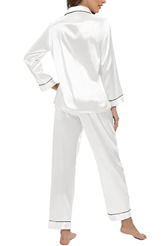 HPWUZK Pajamas for Women, Silk Satin Pajama Sets for Women Soft, Button Down Womens Loungewear Set with Pockets White