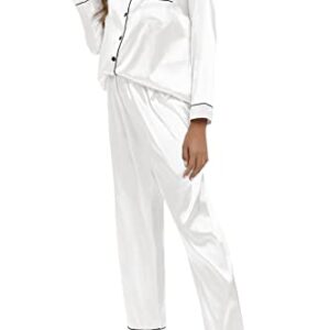 HPWUZK Pajamas for Women, Silk Satin Pajama Sets for Women Soft, Button Down Womens Loungewear Set with Pockets White