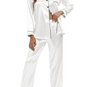 HPWUZK Pajamas for Women, Silk Satin Pajama Sets for Women Soft, Button Down Womens Loungewear Set with Pockets White