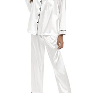 HPWUZK Pajamas for Women, Silk Satin Pajama Sets for Women Soft, Button Down Womens Loungewear Set with Pockets White