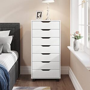 Panana 5/7 Drawer Chest, Wooden Tall Dresser Storage Dresser Cabinet with Wheels, Office Organization and Storage, Bedroom Furniture (White, 7 Drawer)