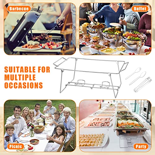 32 Pieces Buffet Wire Rack Folding Chafing Stand Collapsible Buffet Rack with Plastic Tongs, Forks and Spoons for Catering Pan Food Dish Serving Tray Home Party Supply (Silver)