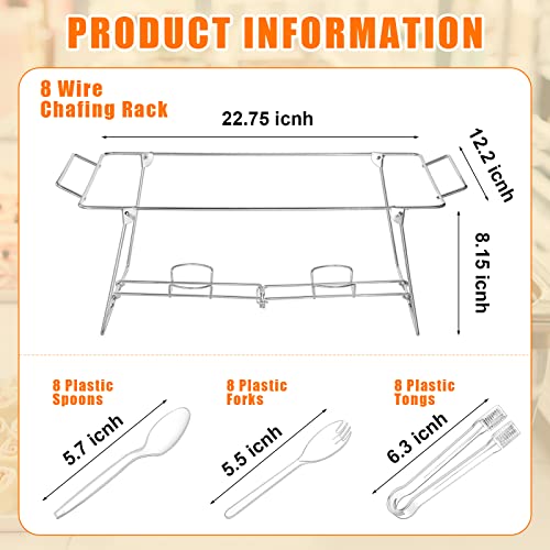 32 Pieces Buffet Wire Rack Folding Chafing Stand Collapsible Buffet Rack with Plastic Tongs, Forks and Spoons for Catering Pan Food Dish Serving Tray Home Party Supply (Silver)