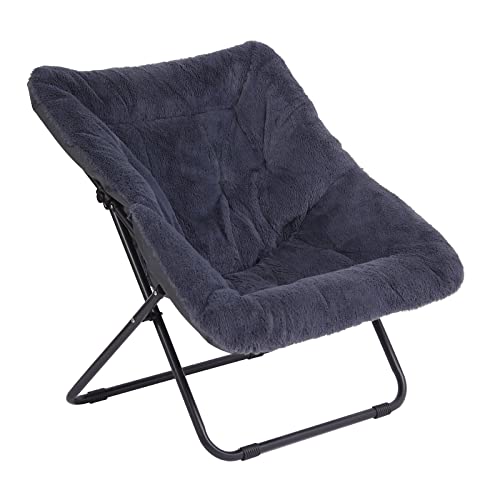 Tiita Saucer Chair, Soft Faux Fur Oversized Folding Accent Chair, Soft Furry Lounge Lazy Chair, Metal Frame Moon Chair for Bedroom, Living Room, Dorm Rooms, Garden and Courtyard