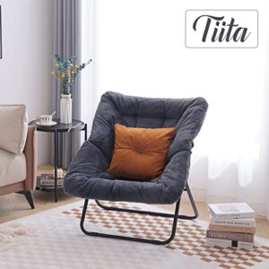 Tiita Saucer Chair, Soft Faux Fur Oversized Folding Accent Chair, Soft Furry Lounge Lazy Chair, Metal Frame Moon Chair for Bedroom, Living Room, Dorm Rooms, Garden and Courtyard