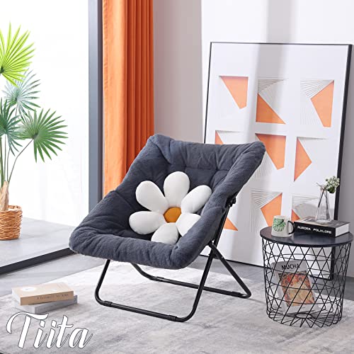 Tiita Saucer Chair, Soft Faux Fur Oversized Folding Accent Chair, Soft Furry Lounge Lazy Chair, Metal Frame Moon Chair for Bedroom, Living Room, Dorm Rooms, Garden and Courtyard