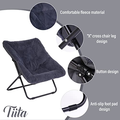 Tiita Saucer Chair, Soft Faux Fur Oversized Folding Accent Chair, Soft Furry Lounge Lazy Chair, Metal Frame Moon Chair for Bedroom, Living Room, Dorm Rooms, Garden and Courtyard