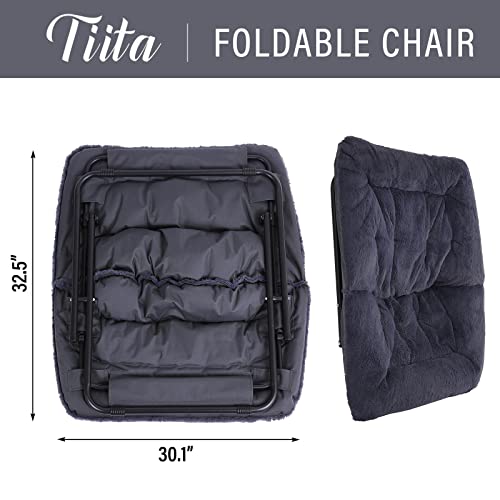 Tiita Saucer Chair, Soft Faux Fur Oversized Folding Accent Chair, Soft Furry Lounge Lazy Chair, Metal Frame Moon Chair for Bedroom, Living Room, Dorm Rooms, Garden and Courtyard