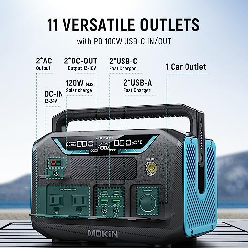 MOKiN Portable Power Station, 300W Outdoor Generator 288Wh Lithium Battery Emergency Backup Power Source with PD 100W USB C Input/Output, 2 USB A&DC, 2 AC Outlet, LED Flashlight for Camping RV Travel