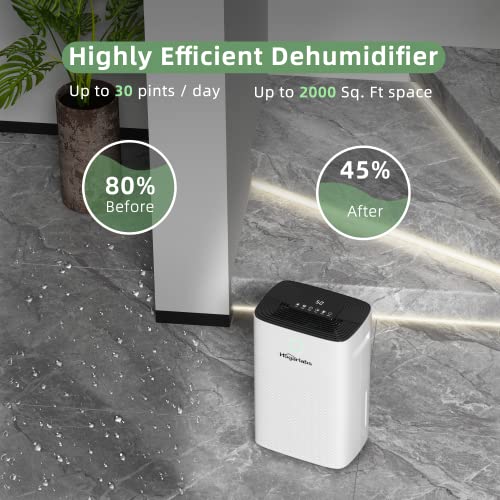 HOGARLABS 30 Pint Dehumidifiers Up to 2000 Sq Ft for Continuous Dehumidify, Home Dehumidifier with Digital Control Panel and Drain Hose for Basements, Bedroom, Bathroom.