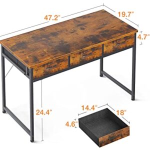 ODK 48 Inch Computer Desk with 3 Fabric Drawer, Home Office Desk Modern Work Writing Study Desk, Vintage